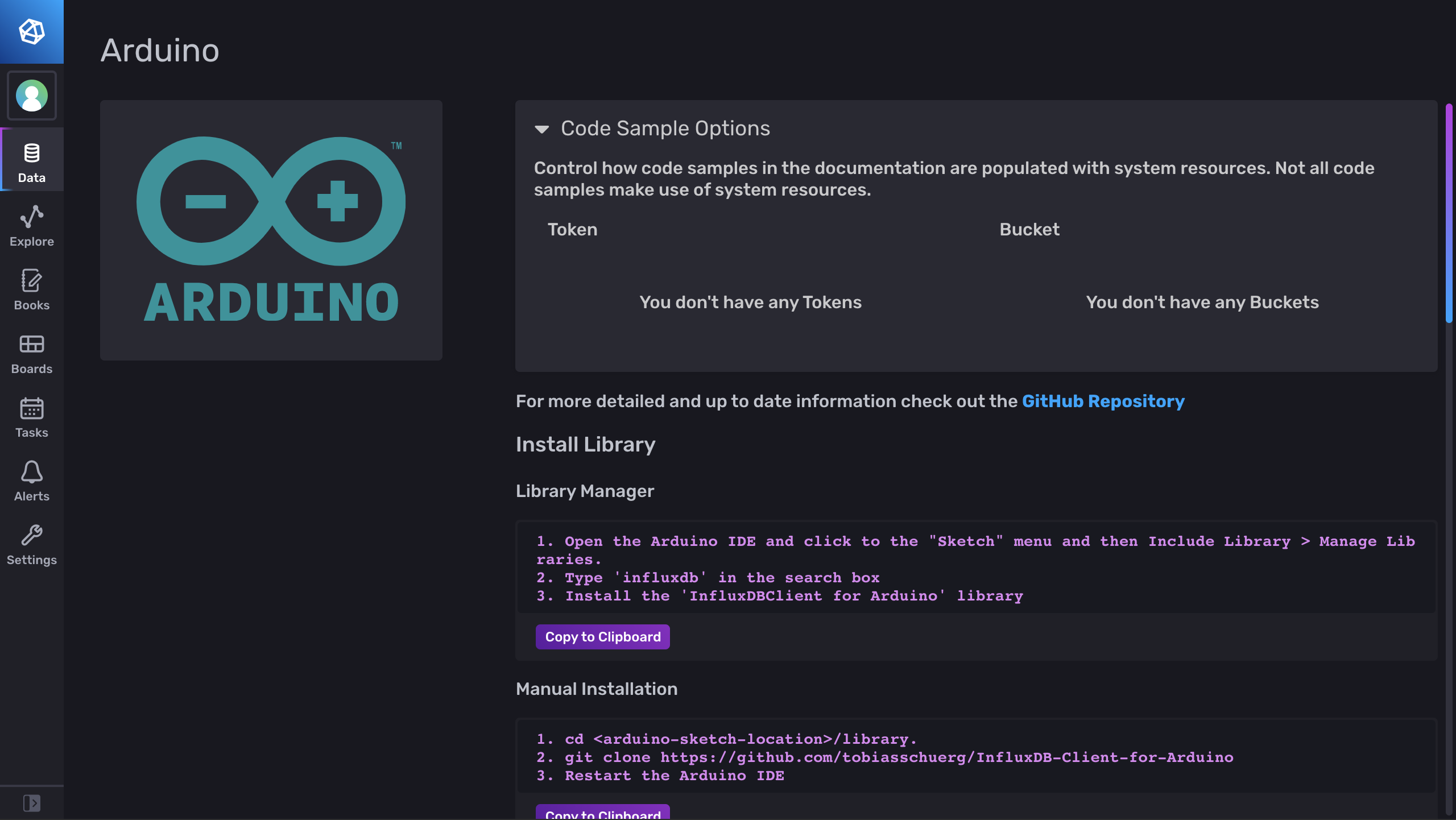 Create Bucket & Token from Client Library Listing Page · Issue #598 · influxdata/ui · GitHub