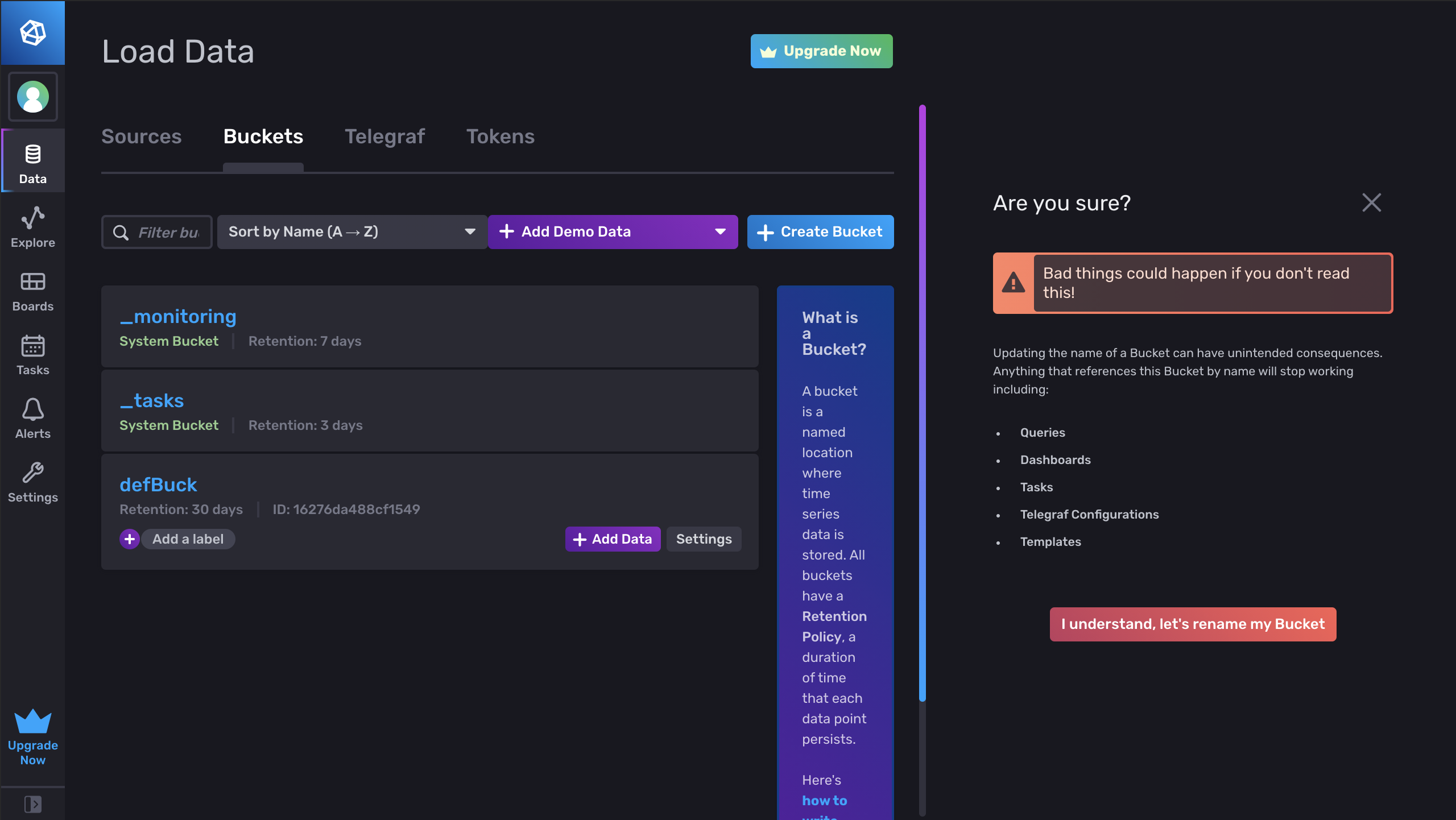 Rename Bucket Overlay rendering incorrectly · Issue #668 · influxdata/ui · GitHub