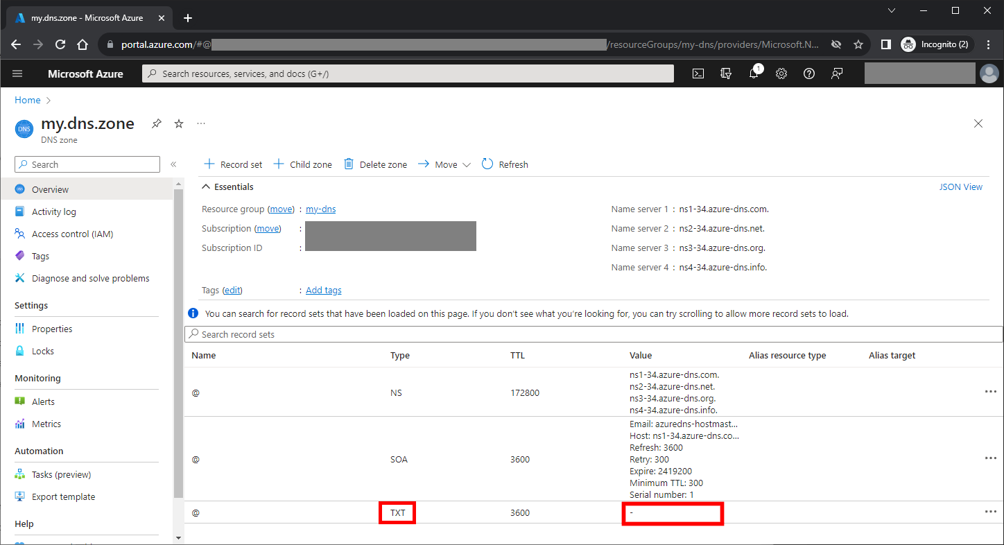 "az network dns zone export" fails with empty TXT records · Issue #27396 · Azure/azure-cli · GitHub