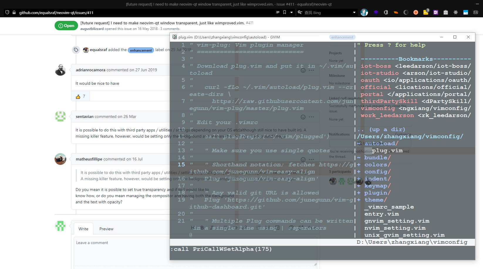 [future request] I need to make neovim-qt window transparent, just like wimproved.vim. · Issue ...
