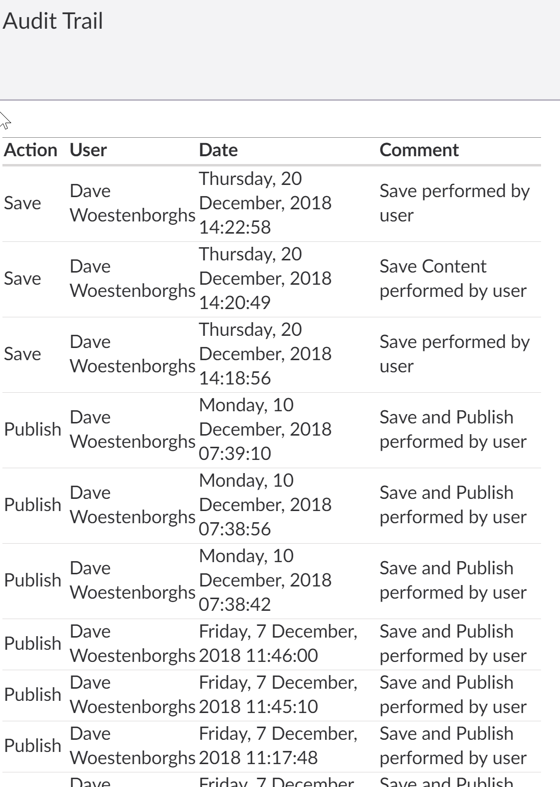 V7.13 - Audit History shows the same info for each item · Issue #3916 · umbraco/Umbraco-CMS · GitHub