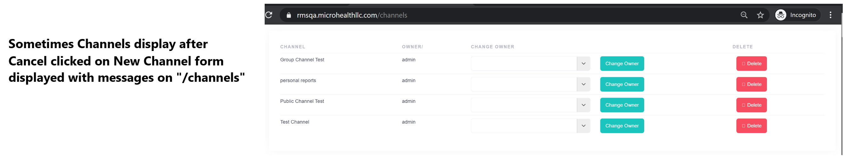 Inconsistent screen display when Cancel clicked on "/channels" screen ...