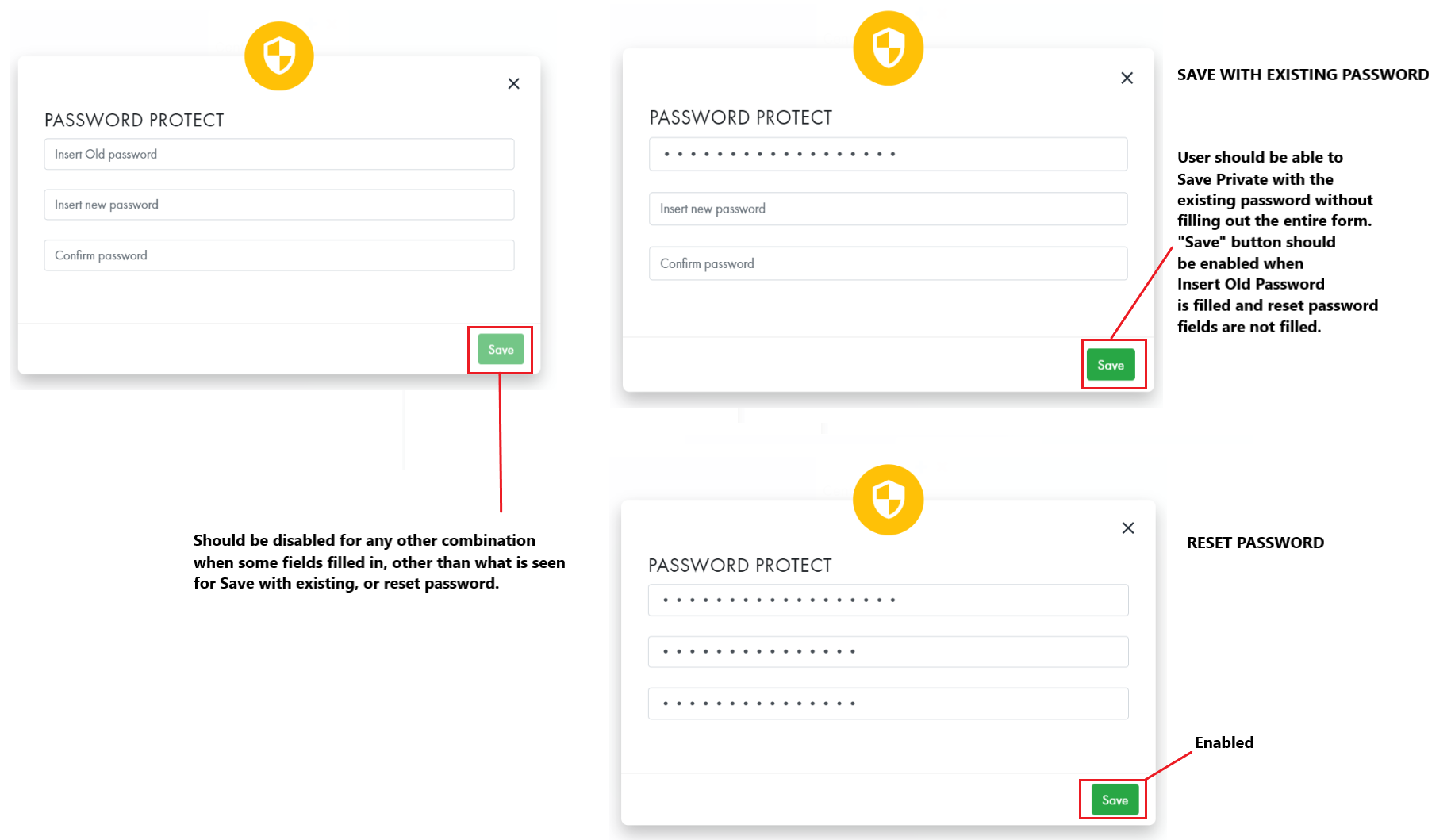 Simplify PASSWORD PROTECT modal when password already exists. · Issue ...