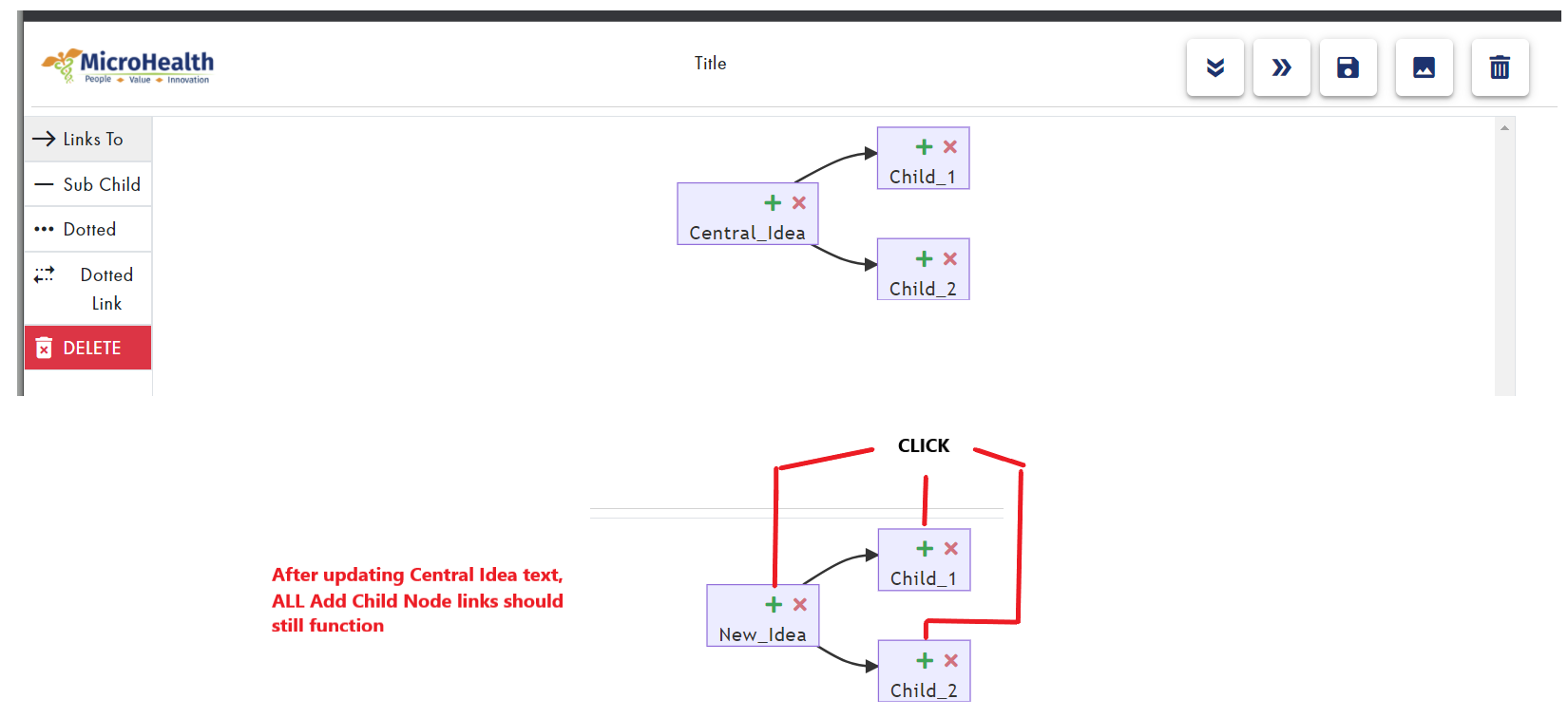 Flow Map: Sometimes after node Title updated, ALL Add Child Node links ...