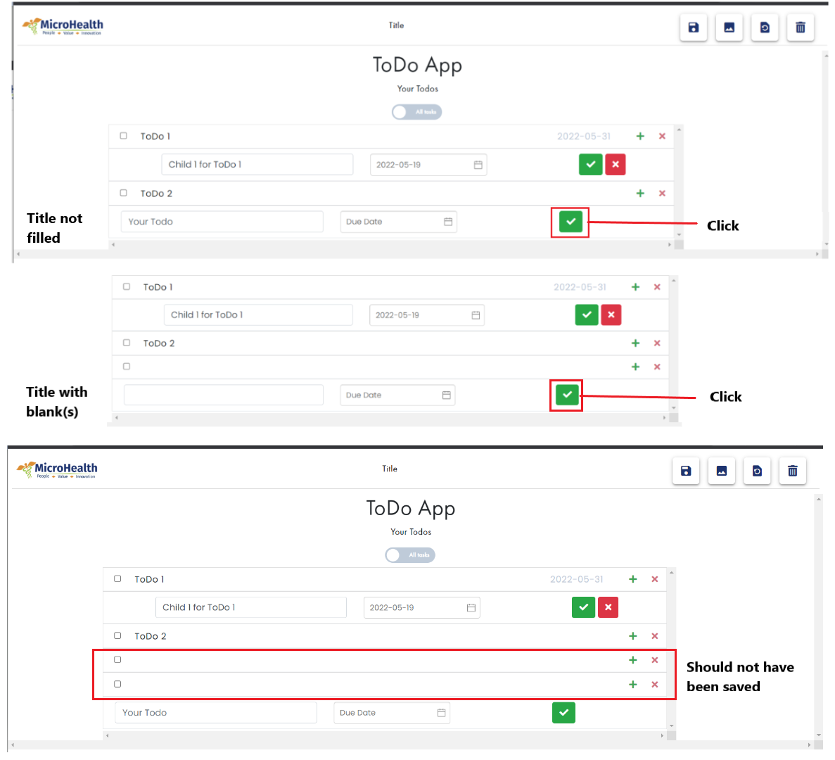 ToDo: Should not be able to save entry without Title filled or with ...