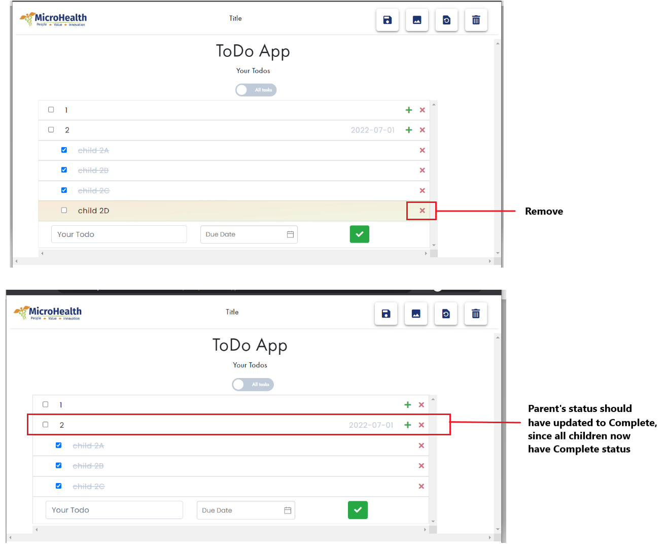 ToDo: Deleting the only Child with status Incomplete, given other Child ...