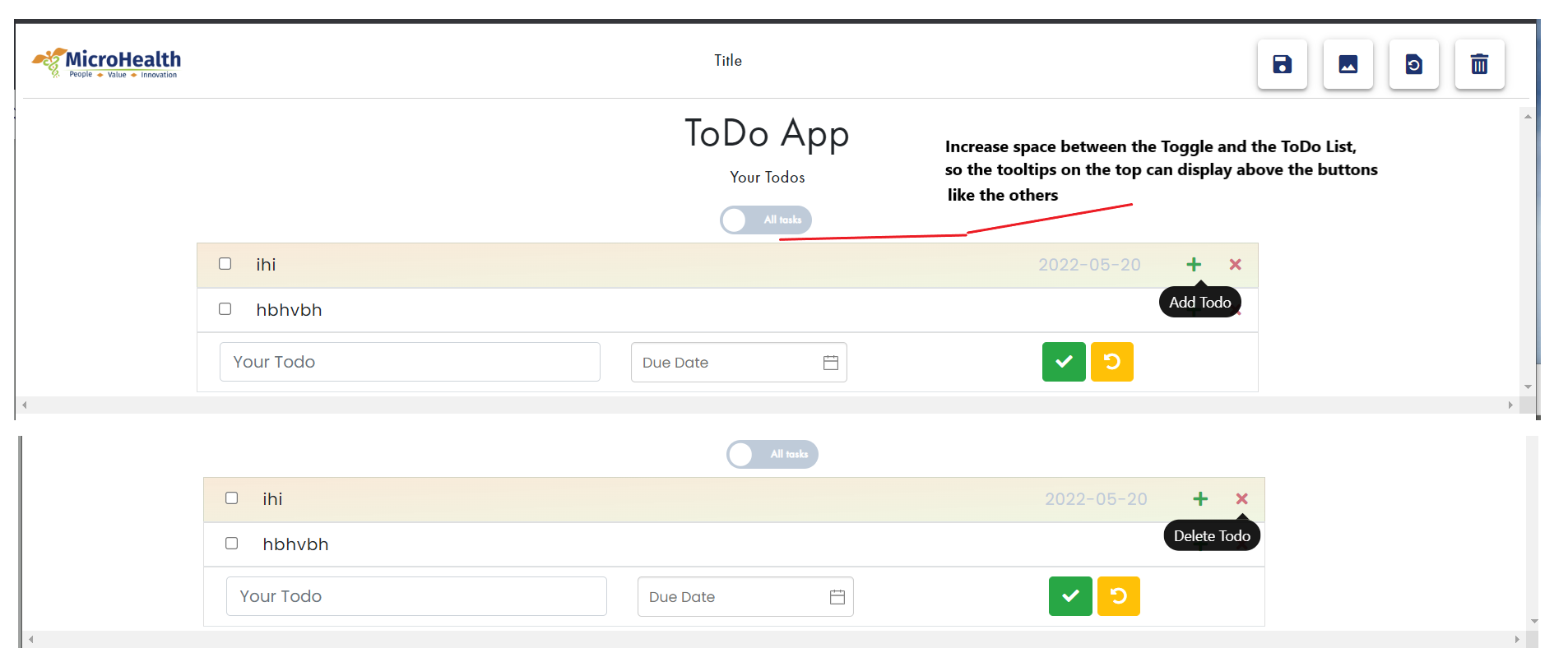 Increase space between the Toggle and the ToDo form so the tooltips ...