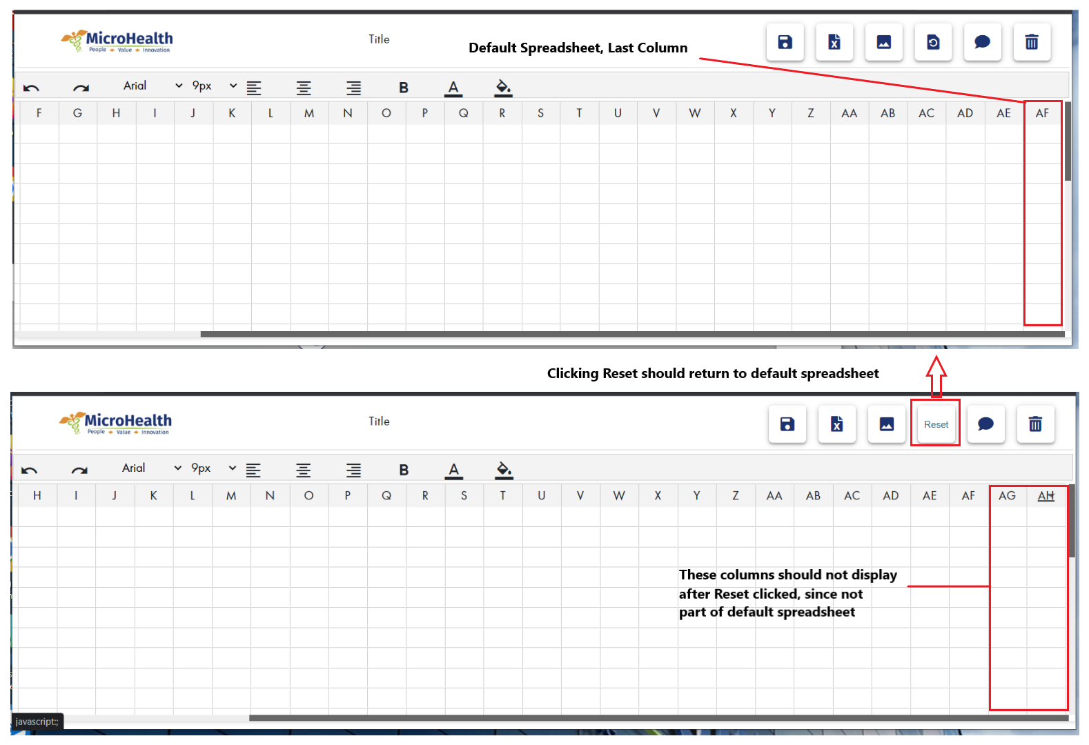Spreadsheet: Clicking "Reset" button should reset the spreadsheet to default columns · Issue ...