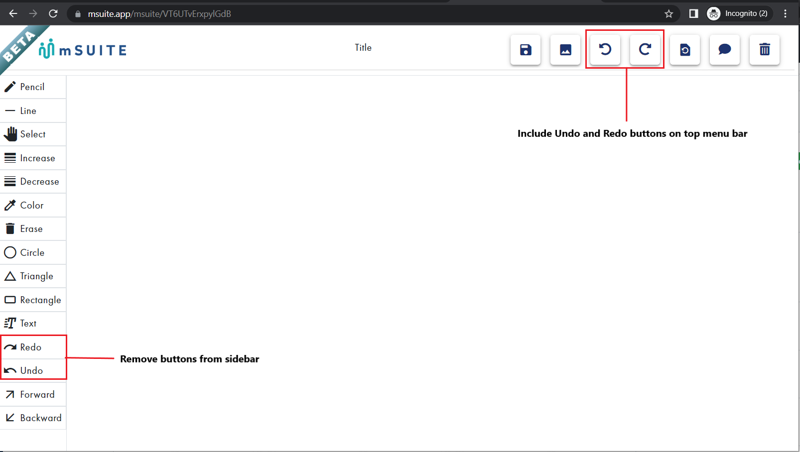 All Maps: Include "Undo" and "Redo" buttons on header bar, since Confirm/Delete function will be ...