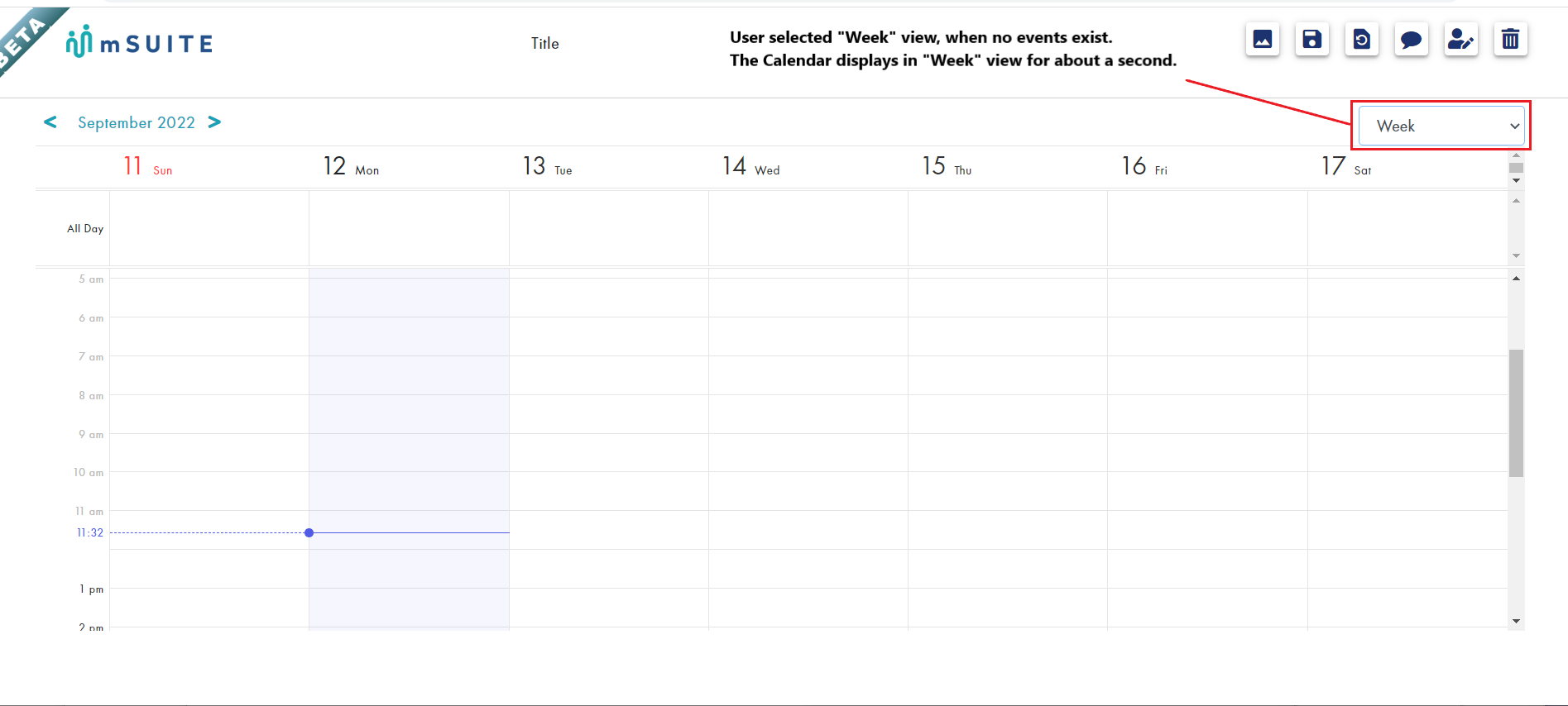 Calendar: Should remain displayed in "Week" or "Day" view when selected, even when events do not ...