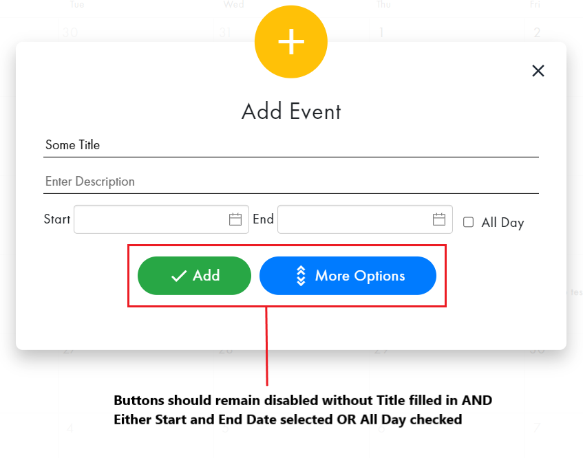 Calendar map: Event Forms should require Title with both Times selected OR All Day checked ...