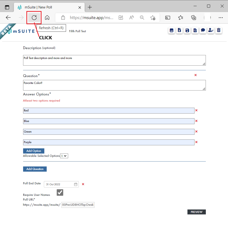 Poll map: Saved Poll Form info should persist after clicking browser Refresh/Reload · Issue ...