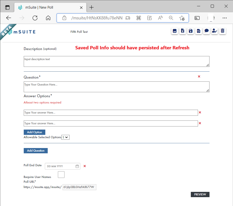 Poll map: Saved Poll Form info should persist after clicking browser Refresh/Reload · Issue ...