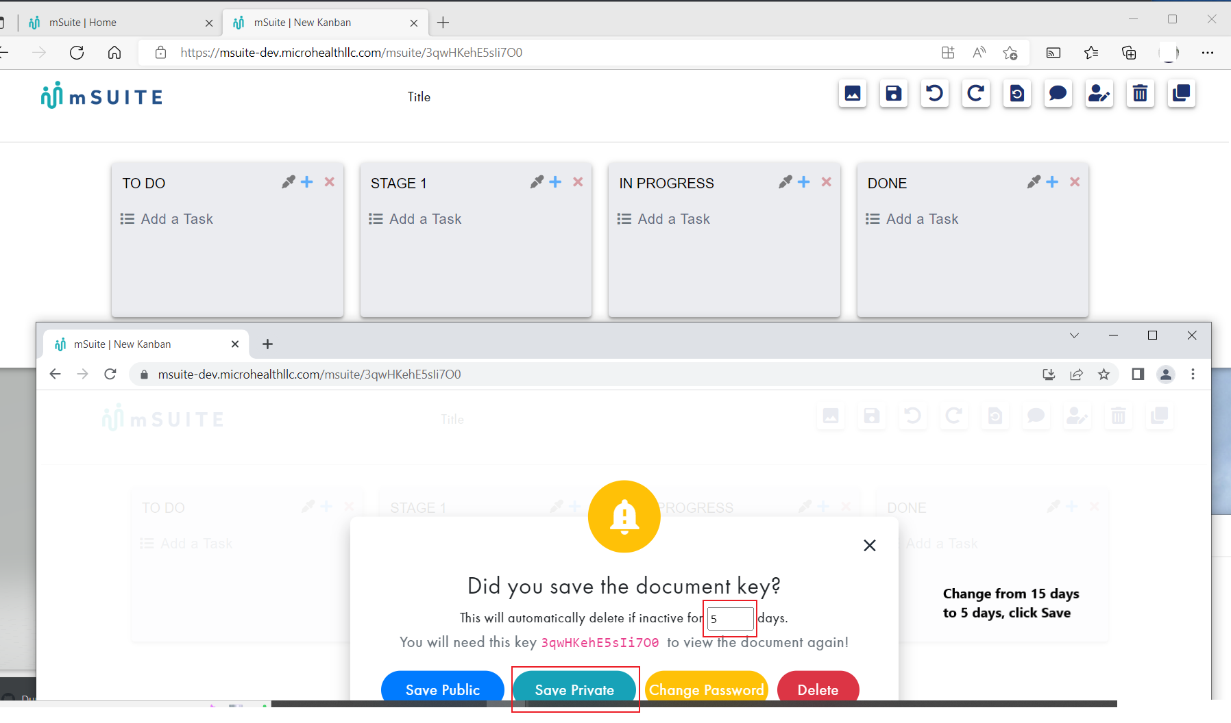Save Document Key number of days and "Save" button tooltip should be in sync for real time ...