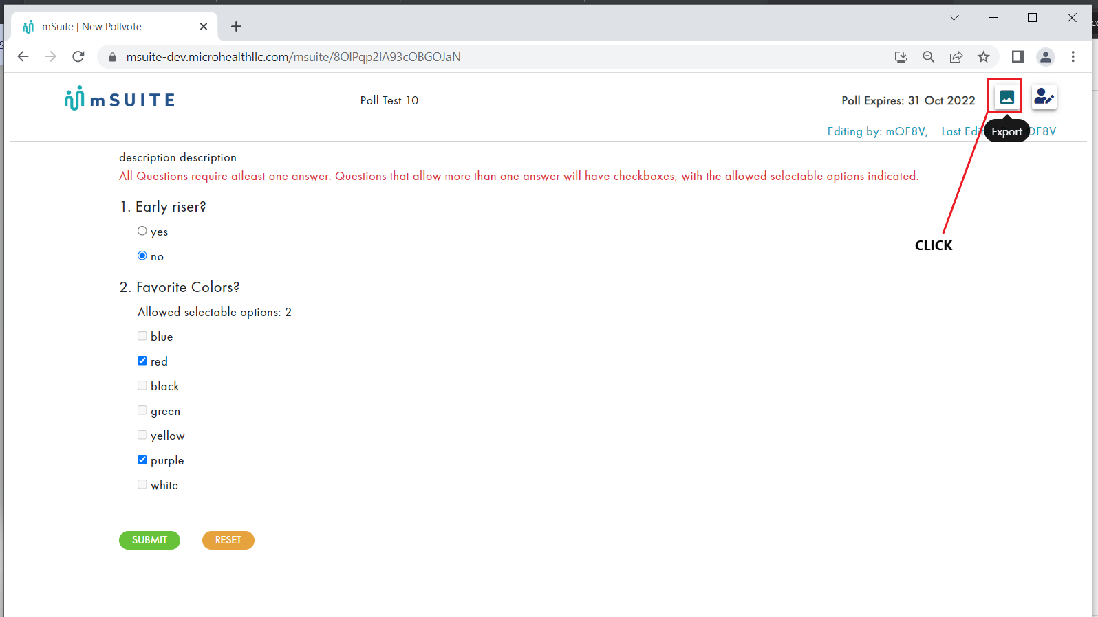 Poll map - New Poll and Poll Vote screens: Download file should include Title and user answers ...