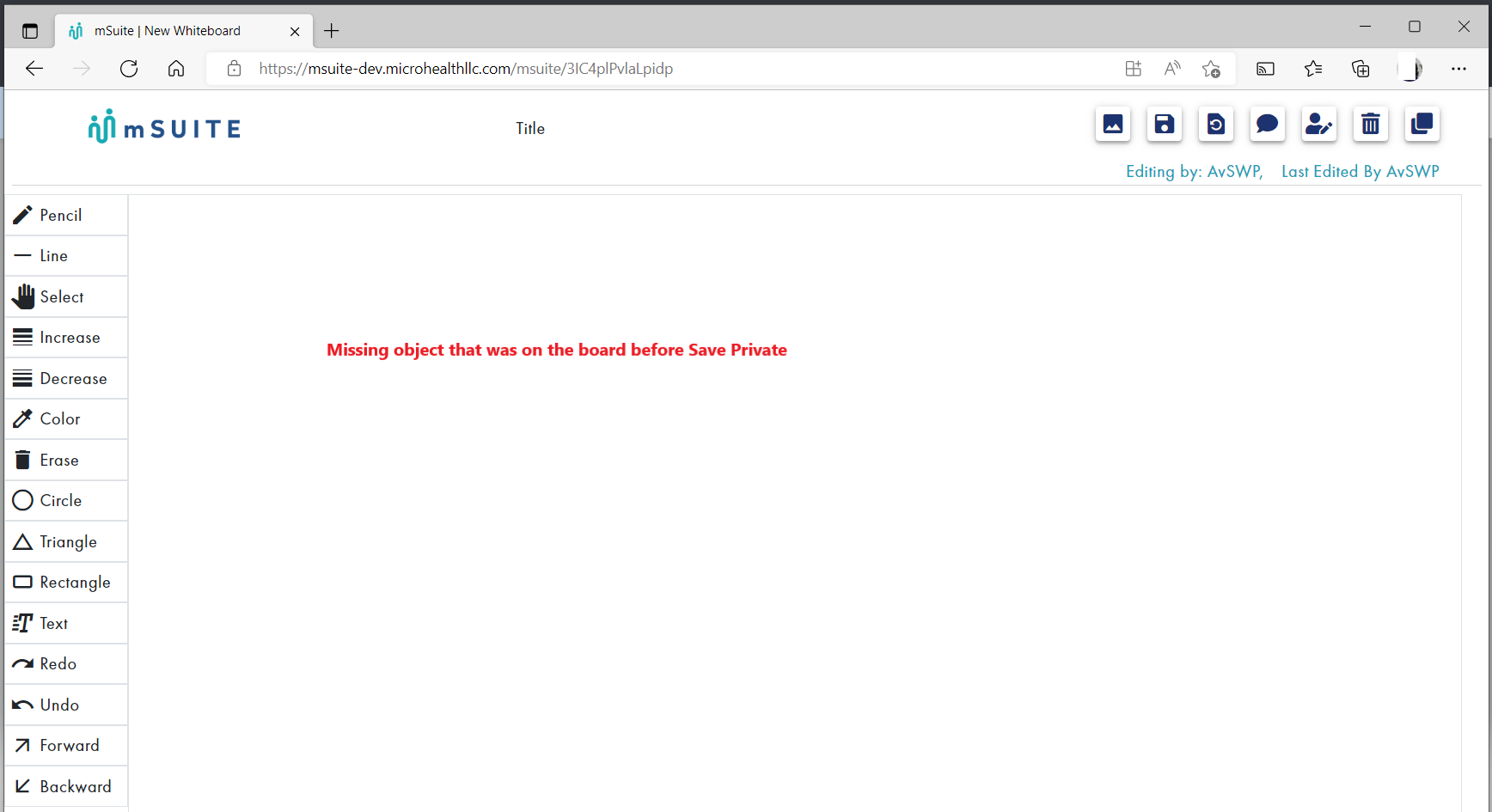 Whiteboard map: After non-default Save Private, the object(s) should still display on the board ...