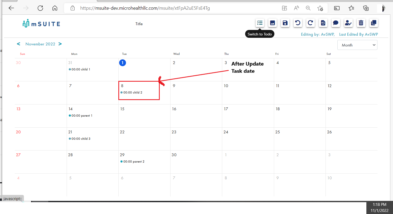 ToDo: Switch to Calendar dates should display the same as ToDo dates ...