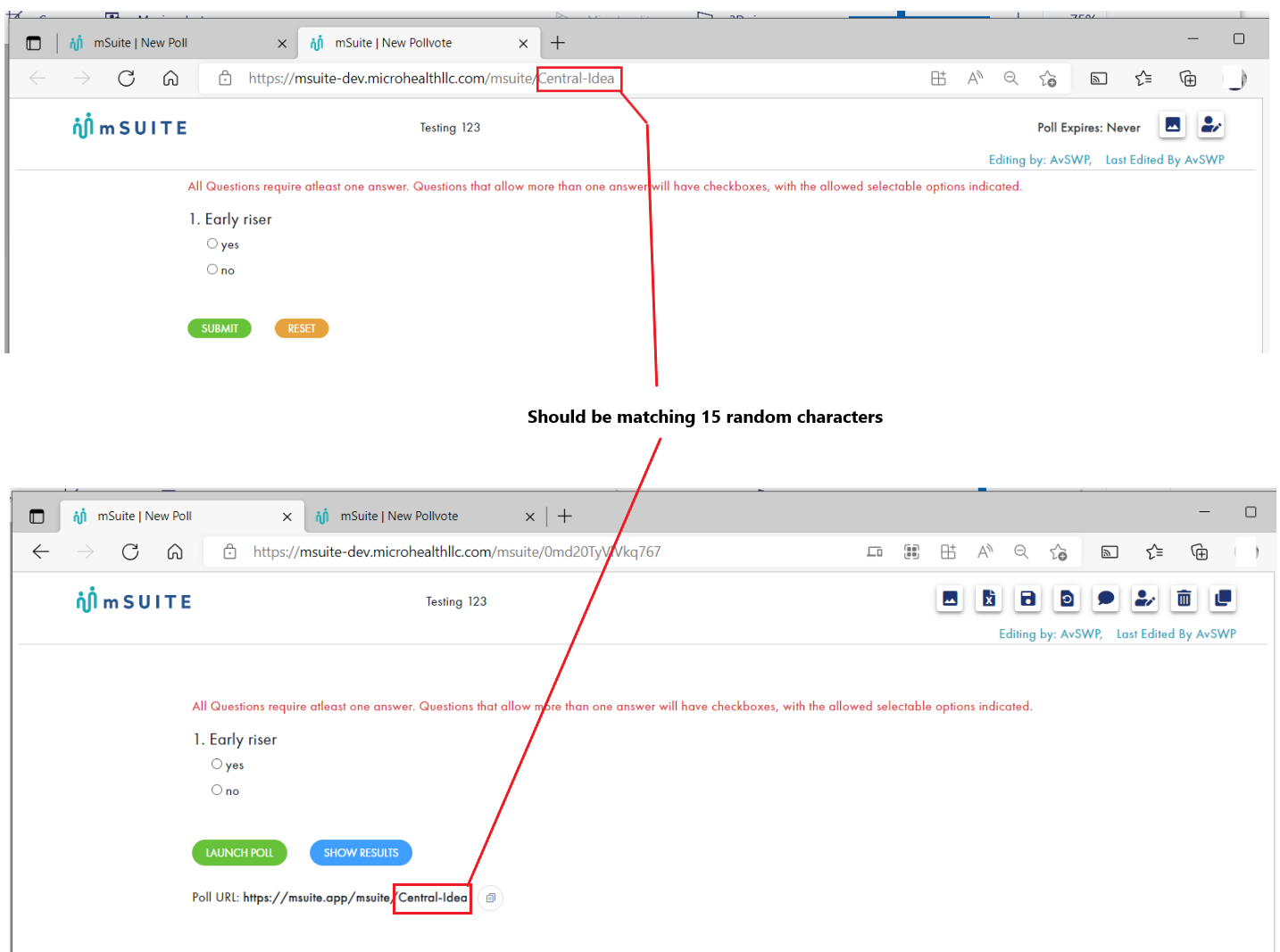 Poll Map: Clicking "Create Random URL" should create 15 random characters instead of "Central ...