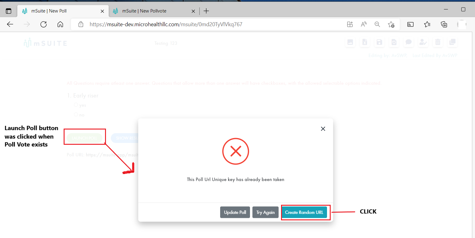 Poll Map: Clicking "Create Random URL" should create 15 random characters instead of "Central ...