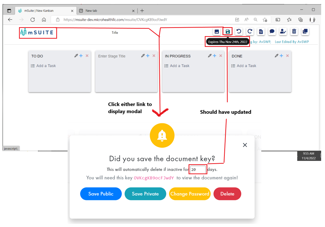 Dev and QA: The number of days before deletion should update when "Save Private" clicked on ...