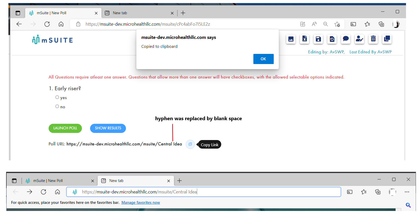 Poll Map: Clicking "Create Random URL" should create 15 random characters instead of "Central ...