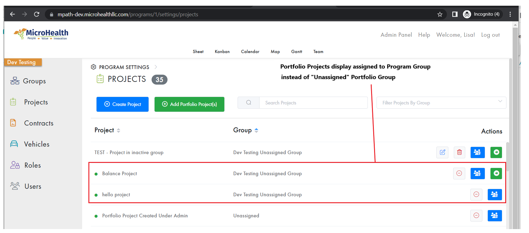 Portfolio Projects assigned to Portfolio Group display on Client Panel ...