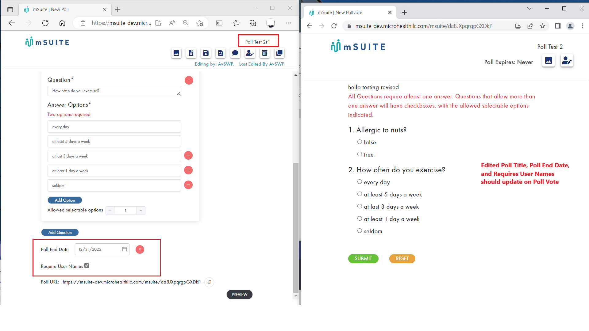 Edited Poll Map "Title", "Poll End Date", and "Requires User Names" should update Poll Vote ...