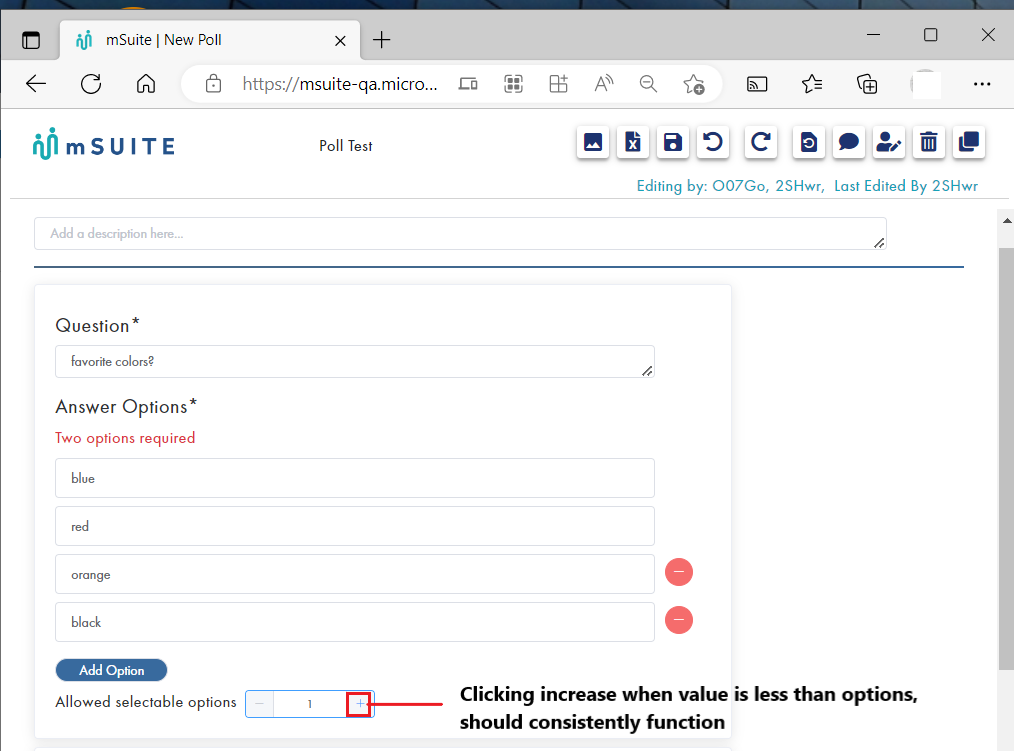 Poll Map: Clicking "+" should consistently function when the value is less than Allowable ...