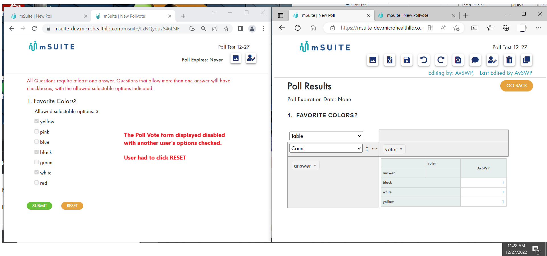 Poll Vote screens should be completely independent; should only submit ...