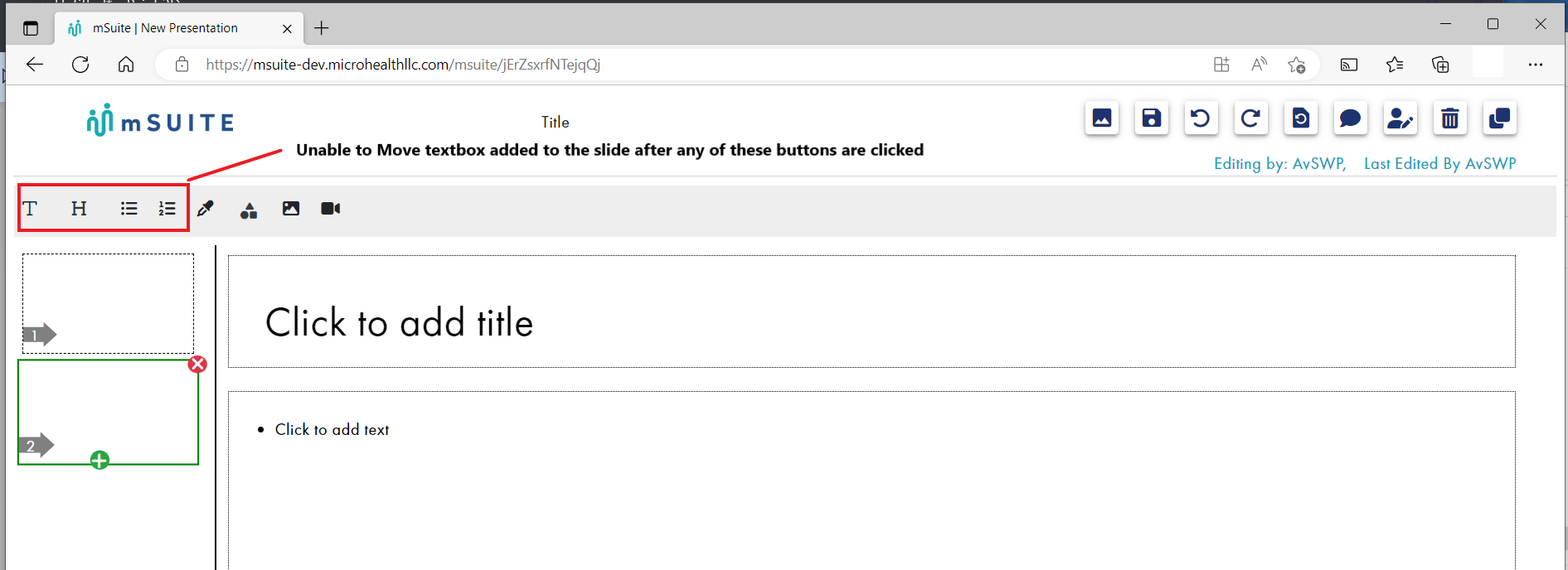 Presentation map: Should be able to Move textbox container to a ...