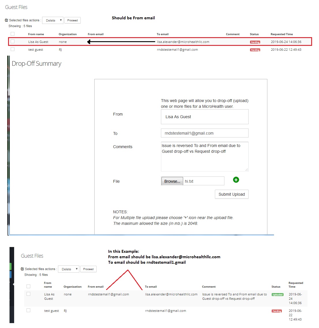 Guest Files screen - reverse To email and From email · Issue #571 ...