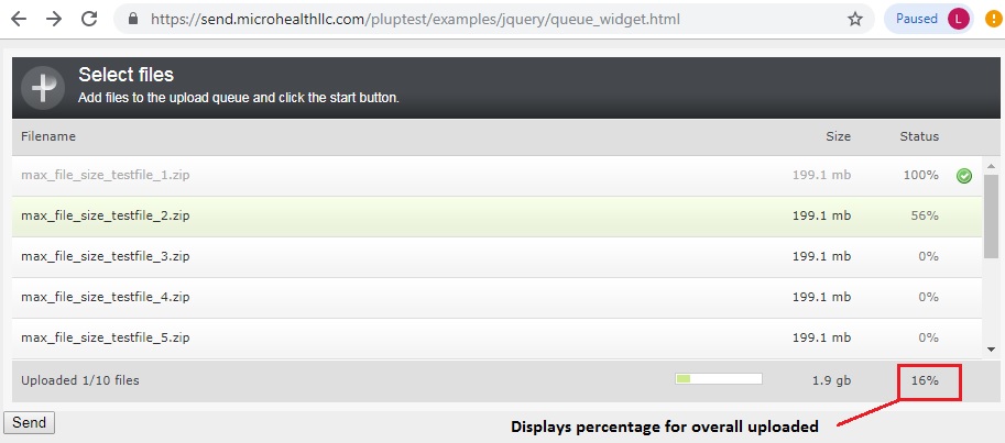Upload files and Request Drop-off upload should display percentage ...