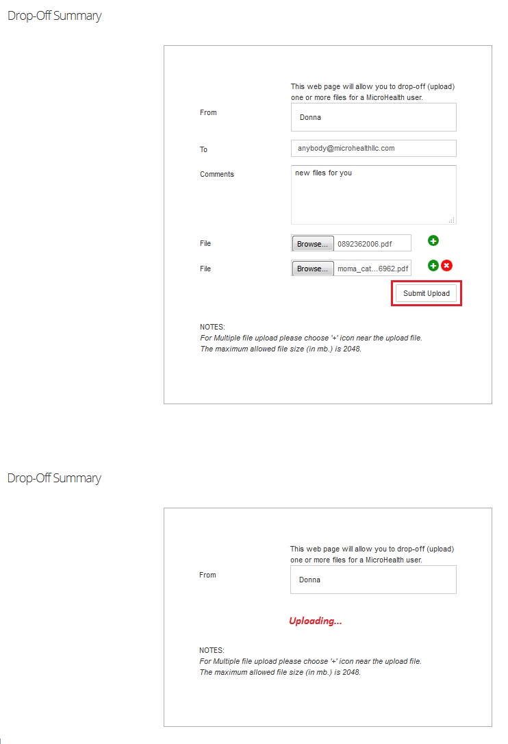 Drop-off Summary (guest upload) - after successful submit, hide form ...