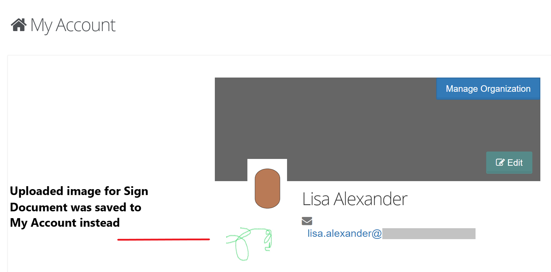 Sign Document default image was NOT My Account image. Upload image for ...