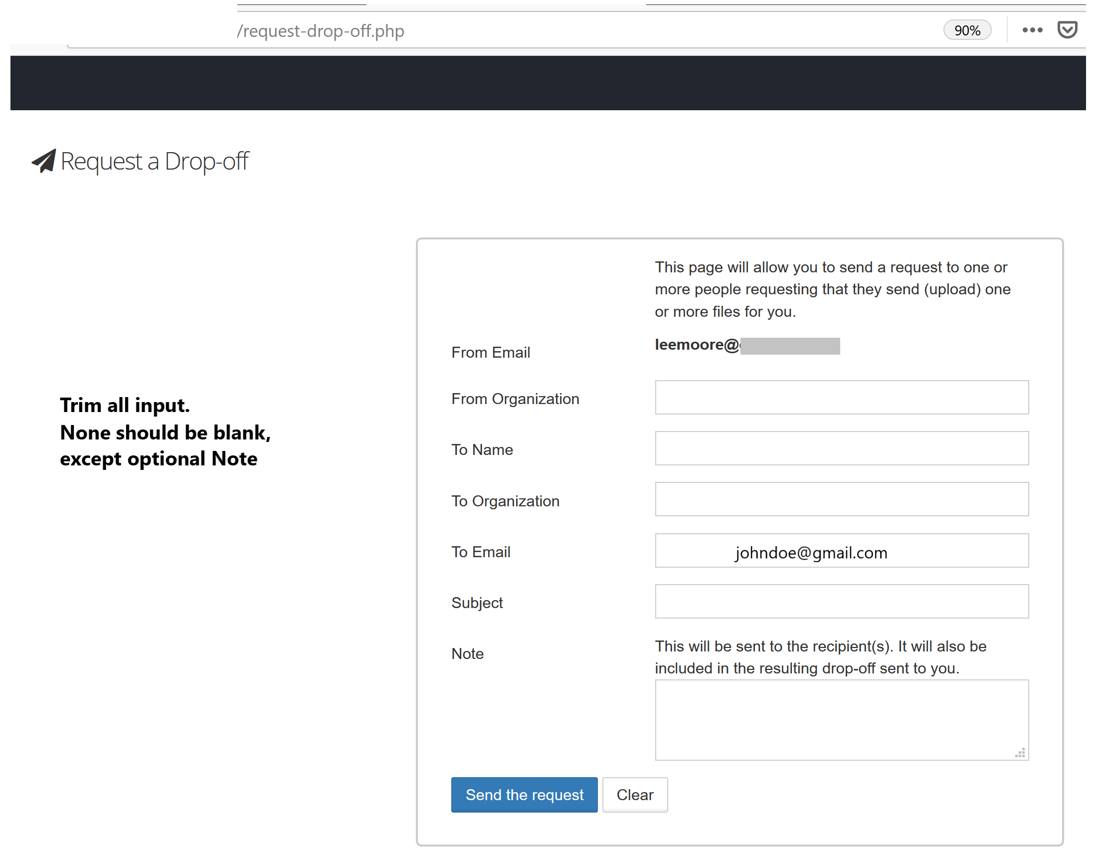 Request Drop-off with/without Signature forms - trim each required ...