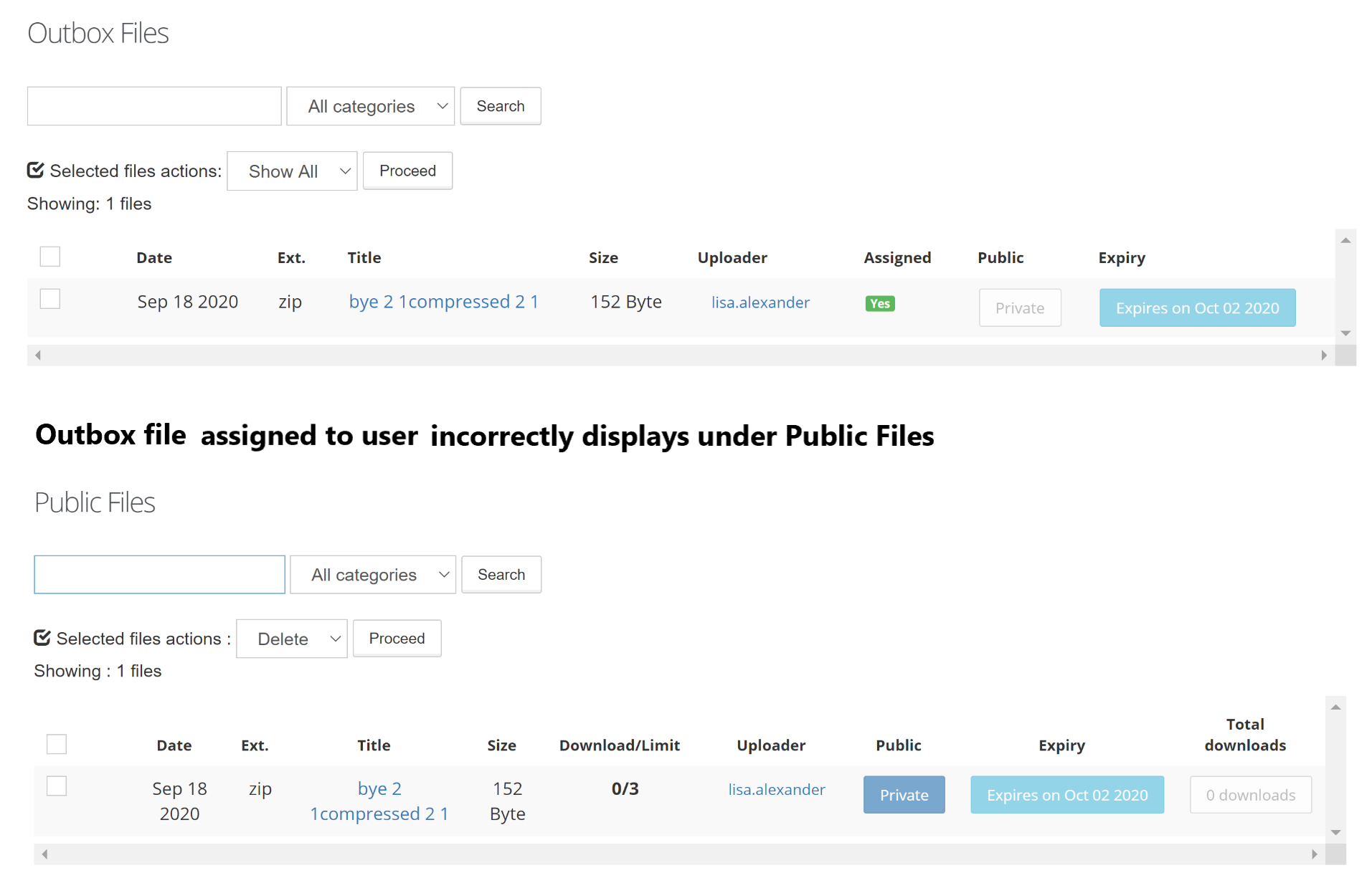 Outbox File that does not expire and is assigned to user incorrectly ...
