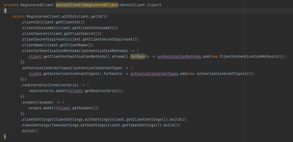 Add null check in clientSettings and tokenSettings methods for RegisteredClient builder · Issue ...