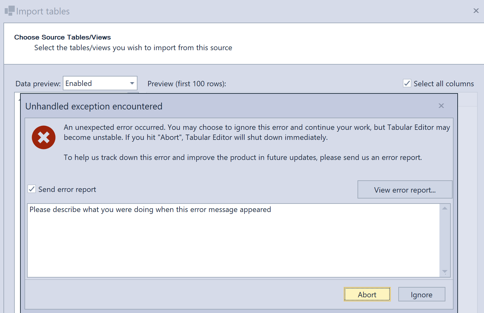 New Import Tables Select all columns crashes TE3 · Issue #204 · TabularEditor/TabularEditor3 ...