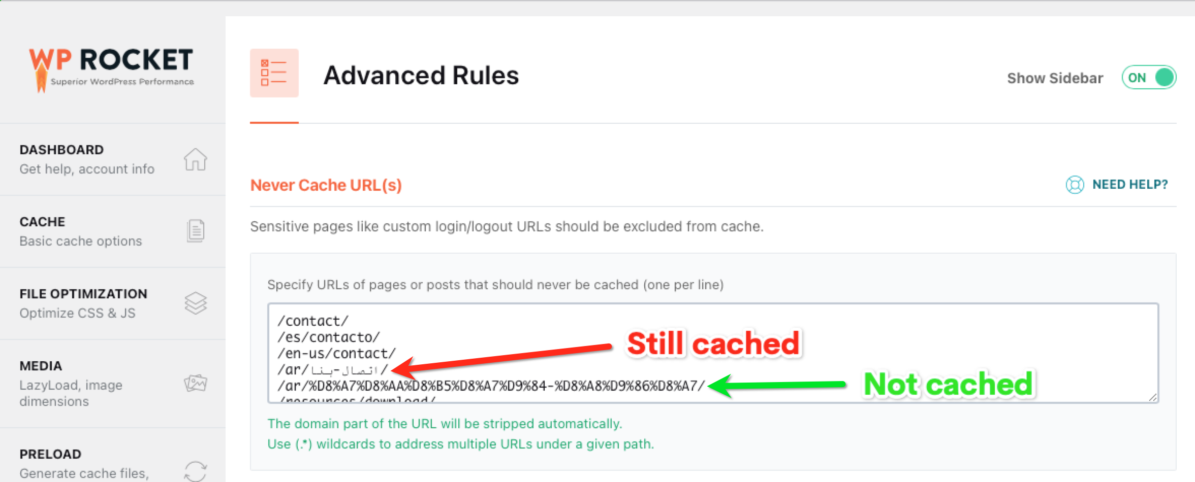 Arabic slugs cannot be excluded from cache from Never Cache URL(s) · Issue #5741 · wp-media/wp ...