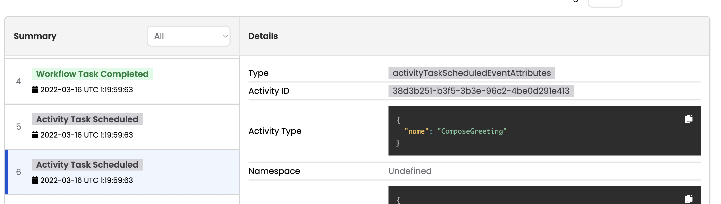 [0.4.0] ActivityTaskSchedule event - namespace is "undefined" · Issue #336 · temporalio/ui · GitHub