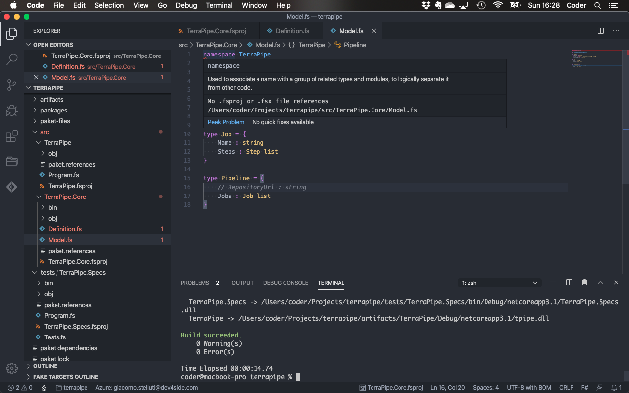 Possible incorrect message for namespace declaration · Issue #1310 · ionide/ionide-vscode-fsharp ...