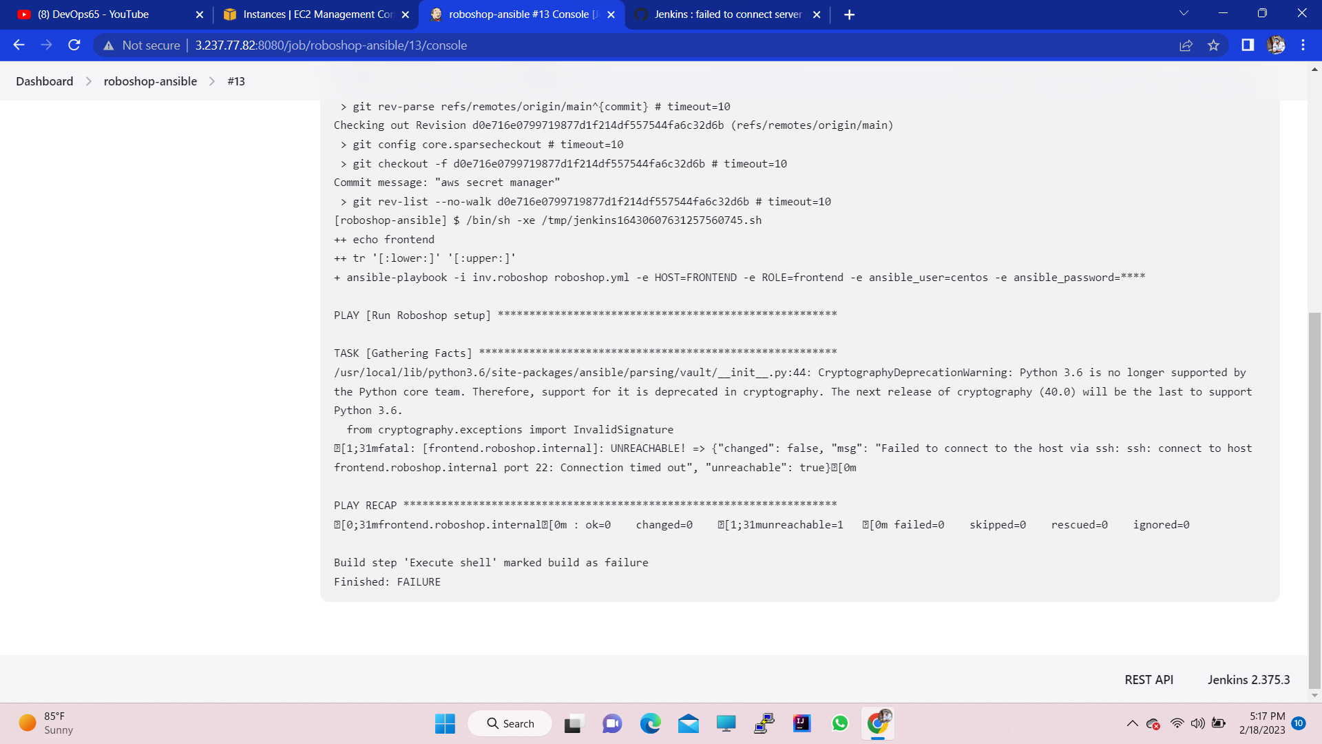 Jenkins : failed to connect server : port 22: Connection timed out ...