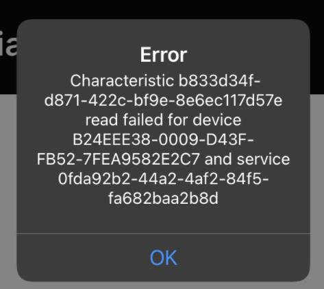 Error while while attempting to run diagnostics "Characteristic b833d4f ...
