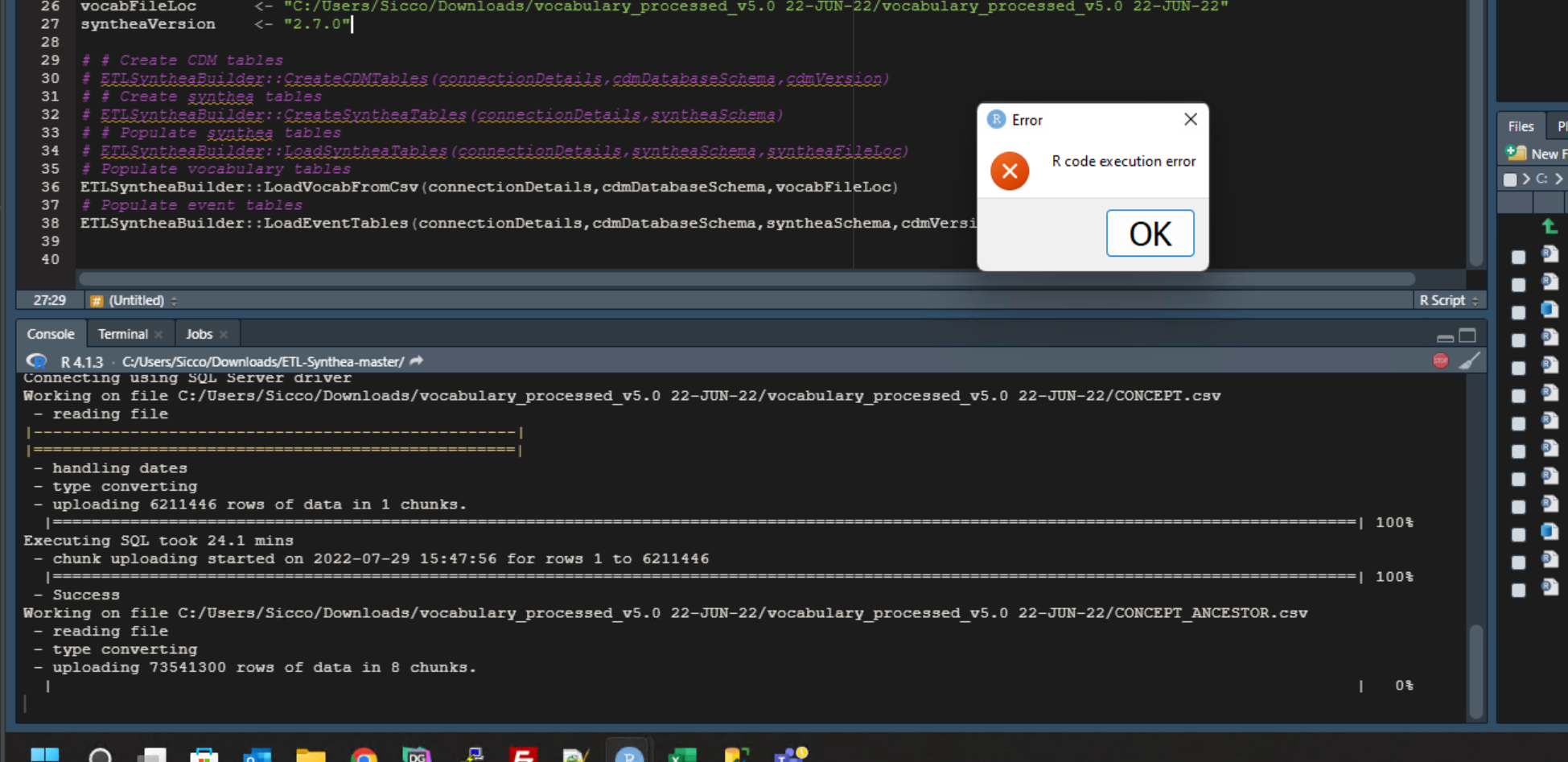 Issue Importing Syntha Data Into Cdm Incorrect Syntax Near V2 · Issue 129 · Ohdsi Etl