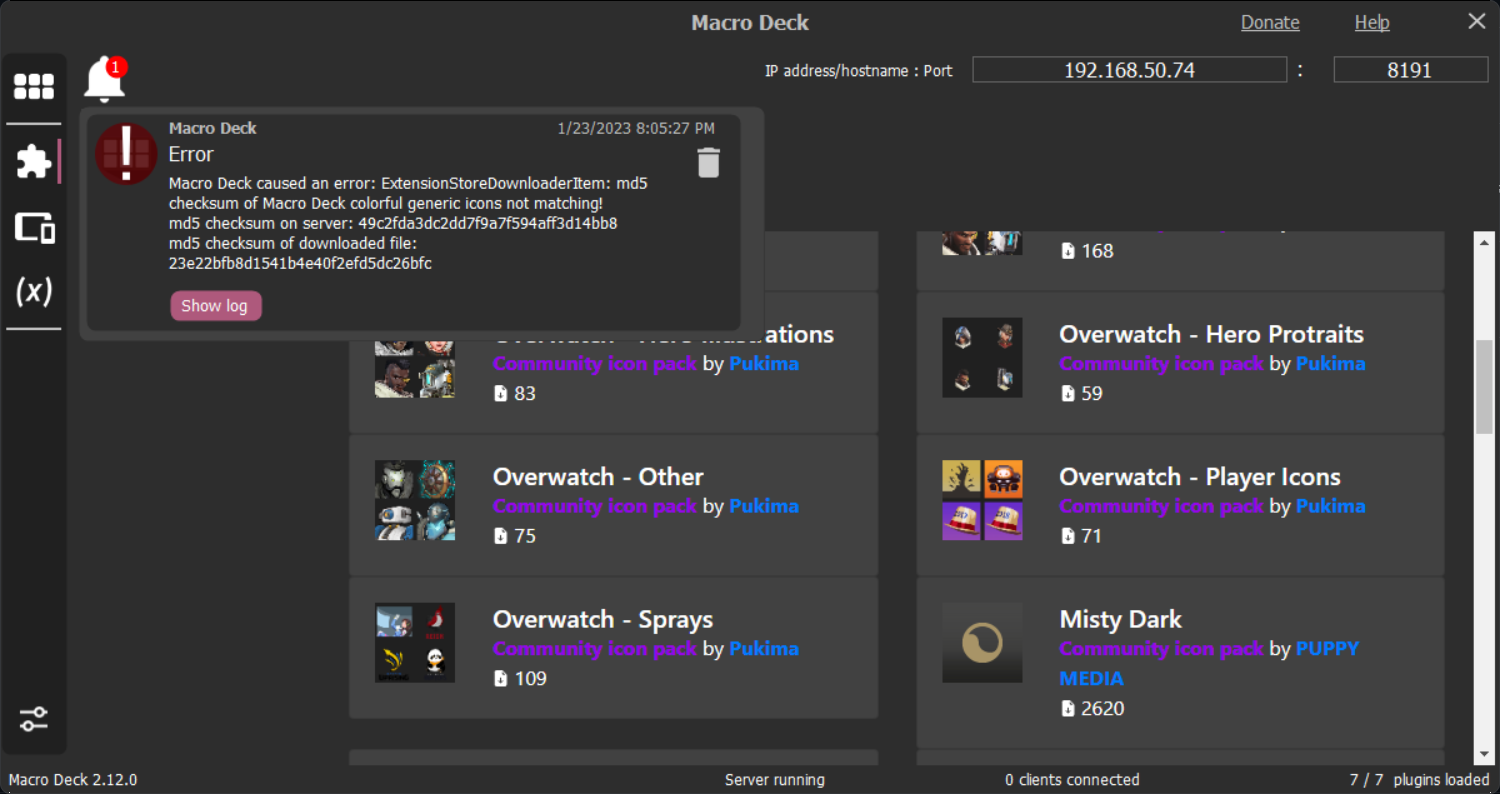 Check sum doesn't match on every of icon packs · Issue #355 · Macro-Deck-App/Macro-Deck · GitHub