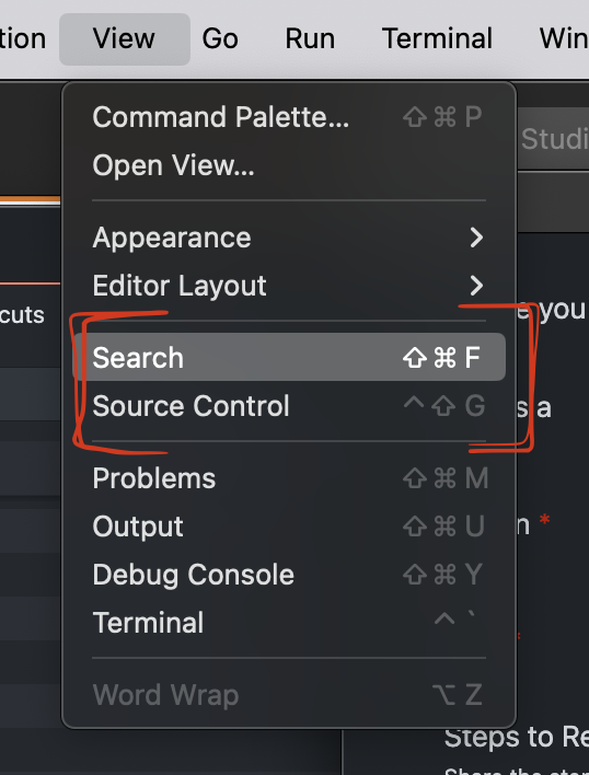 Keyboard shortcuts for "View: ..." commands no longer function or appear in macOS menu bar as ...
