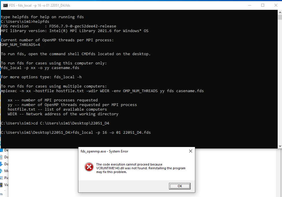 Initiation issue VCRUNTIME140.dll was not found · Issue #11187 · firemodels/fds · GitHub