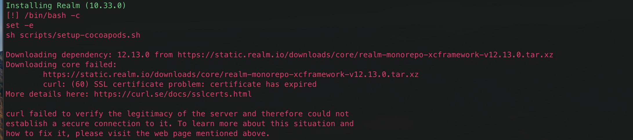 static.realm.io certificate has expired · Issue #8092 · realm/realm-swift · GitHub