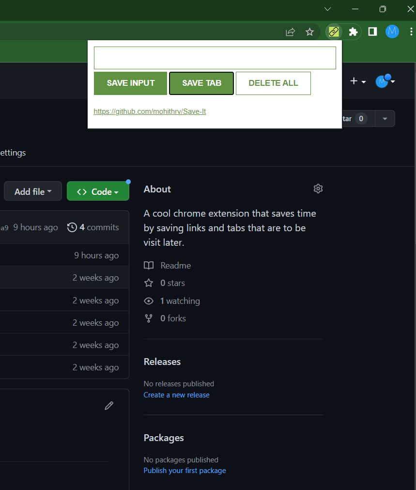 GitHub - mohithrv/Save-It: A cool chrome extension that saves time by saving links and tabs that ...