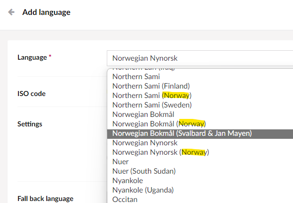 It is not possible select the Language 'Norwegian' · Issue #13471 · umbraco/Umbraco-CMS · GitHub